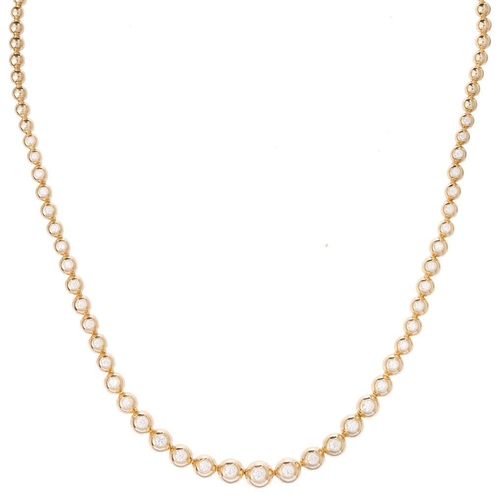 Orbit Gold Bead Necklace with Embedded Diamonds
