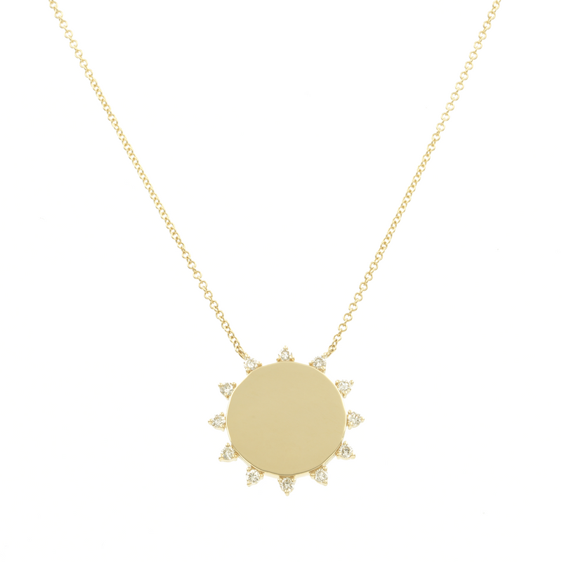 Solid Gold Disc Necklace with Diamond - Zofia Day Co.